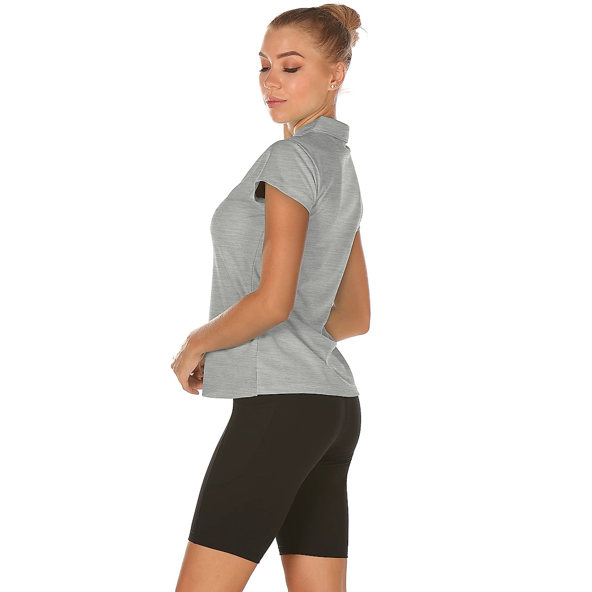 icyzone Golf Polo Shirts for Women, Ladie's Collared Tennis Short Sleeve Tops (Grey, M)