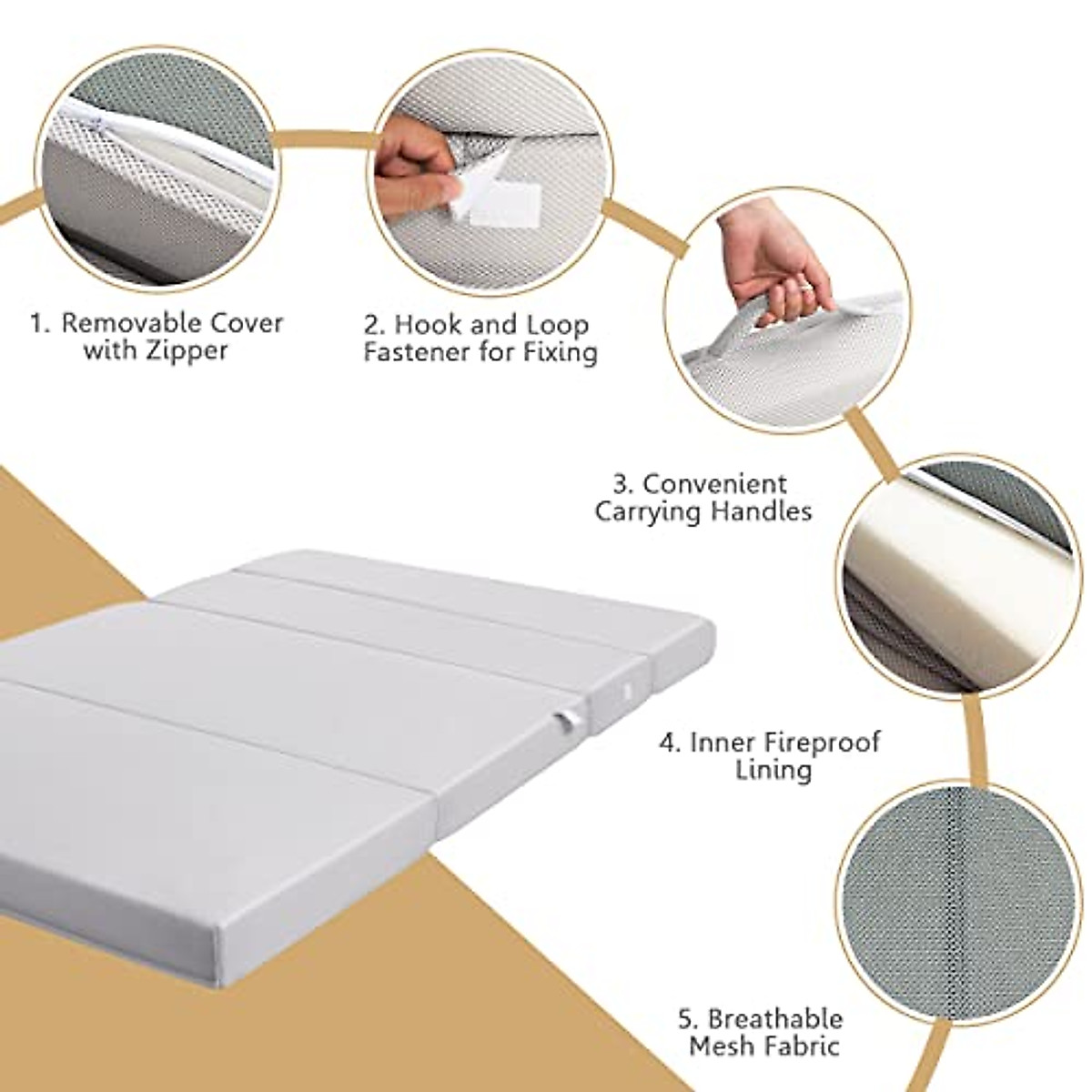 KOMFOTT 4- Inch Tri Folding Mattress Full XL Size, Foam Mattress with Removable & Washable Cover, Trifold Guest Bed Foam Mattress Sofa Bed Sleeper