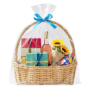 Yotelab Large Jumbo Cellophane Bags for Gift Basket, 32x42 Inches 10Pcs Huge Clear Basket Bags