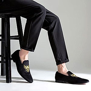 Jousen Men's Loafers Velvet Slip On Dress Men Shoes Soft Vintage Luxury Mens Wedding Party Prom Shoes for Men(AMY3026A Black 9.5)