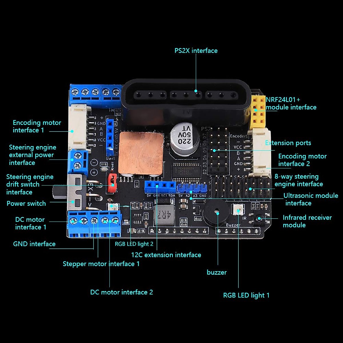 Motor Drive Module, Motor Drive Board, High‑Quality for Mixly Scratch Library Ps2X Interface