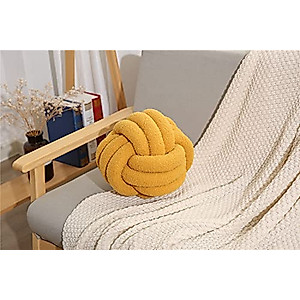 Naibyuki Lamb Wool Knot Ball Pillow Home Decor Cushion Lamb Wool Throw Pillow Cushion Handmade Round Pillow Bedroom Decor Waist Cushion Pillow for Couch Car Office (Ginger,Diameter:8.6 inches)