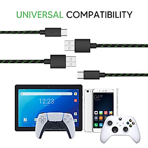 TALK WORKS Xbox Controller Charger Cord for Series X - 10' Nylon Braided USB C Charging Cable, Compatible w/Android Samsung Galaxy, PS5 (Pack of 2)