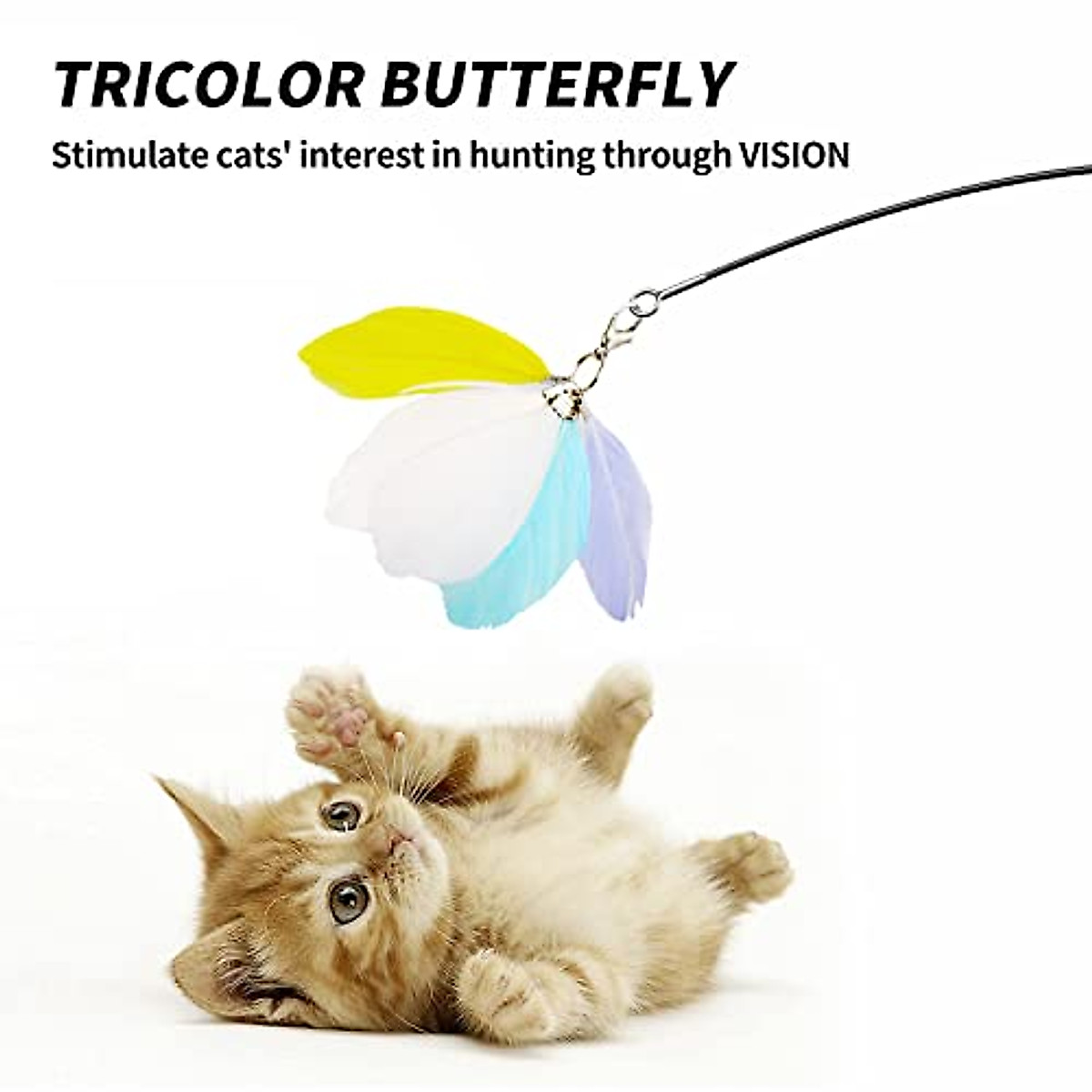 uahpet Cat Wand Toy Refills Natural Feathers Replacement Teasers, 4Pcs Different Senses Replacement Teasers Arouse Cat Desire to Hunt