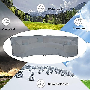 UCARE Curved Sofa Cover Outdoor Couch Sectional Protector Waterproof Half Moon Sofa Set Cover with Windproof Elastic Cord for Garden Lawn Indoor Grey (89.7x45.6x33.8in/228x116x86cm)