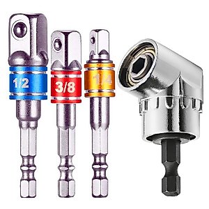 Tools Impact Socket Adapter Set 3pcs Joint Socket 1/4 3/8 1/2 In Hand Power Wrench Ratchet Drill Adapter/Extension Set Turns Power Drill Into High Speed Nut Driver with Right Angle Drill Adaptor