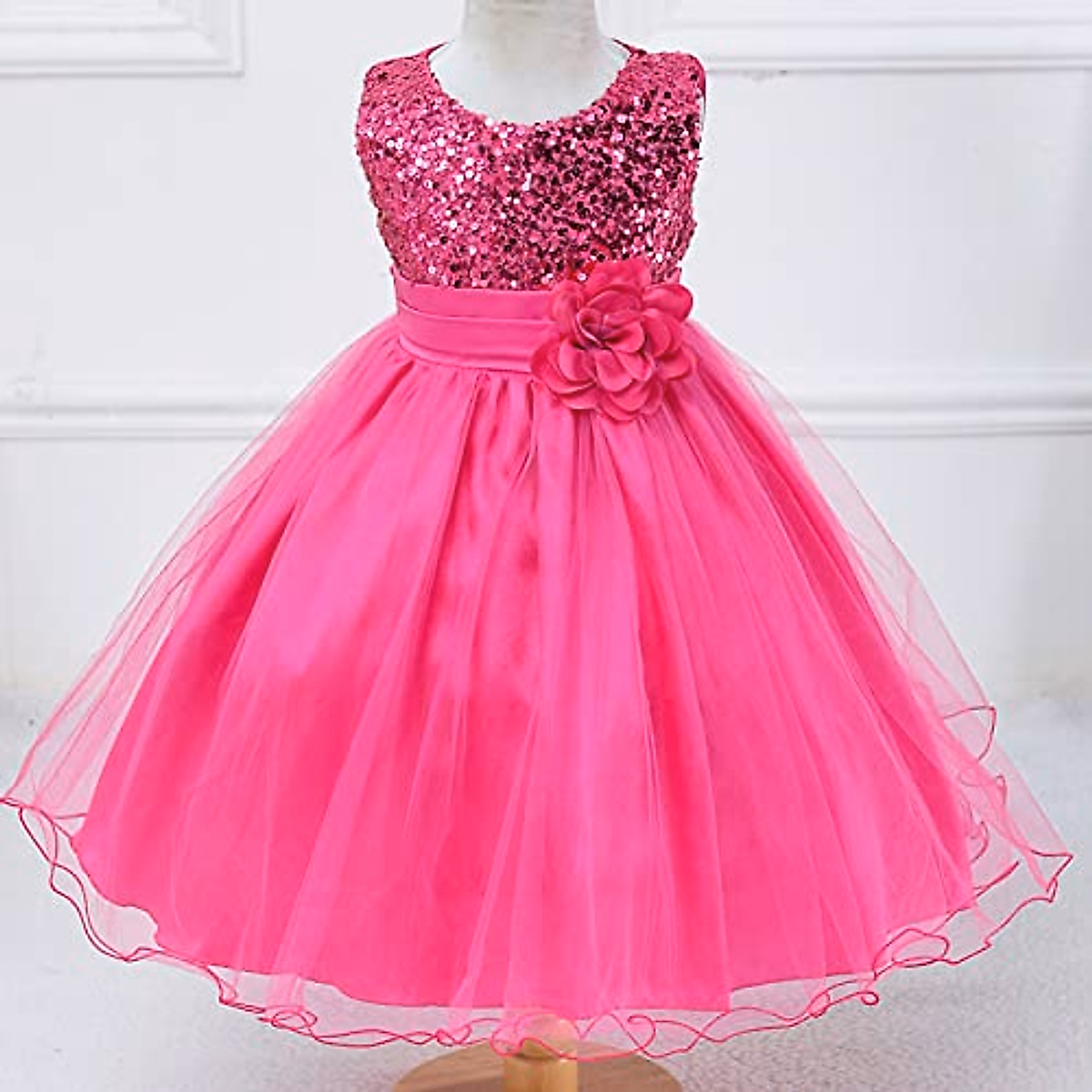 Children Dresses 11 to 12 Years Kids Toddler Baby Girls Spring Summer Print Sleeveless Dress Party Clothing (Hot Pink, 8-9 Years)