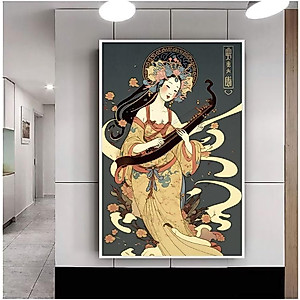 Home Decor Garden Decor Oil Paint Printing - The Moon Mermaid, Watercolour Modern Pictures Fashion Craft Birthdays Gifts for Friends 12X16in Unframed