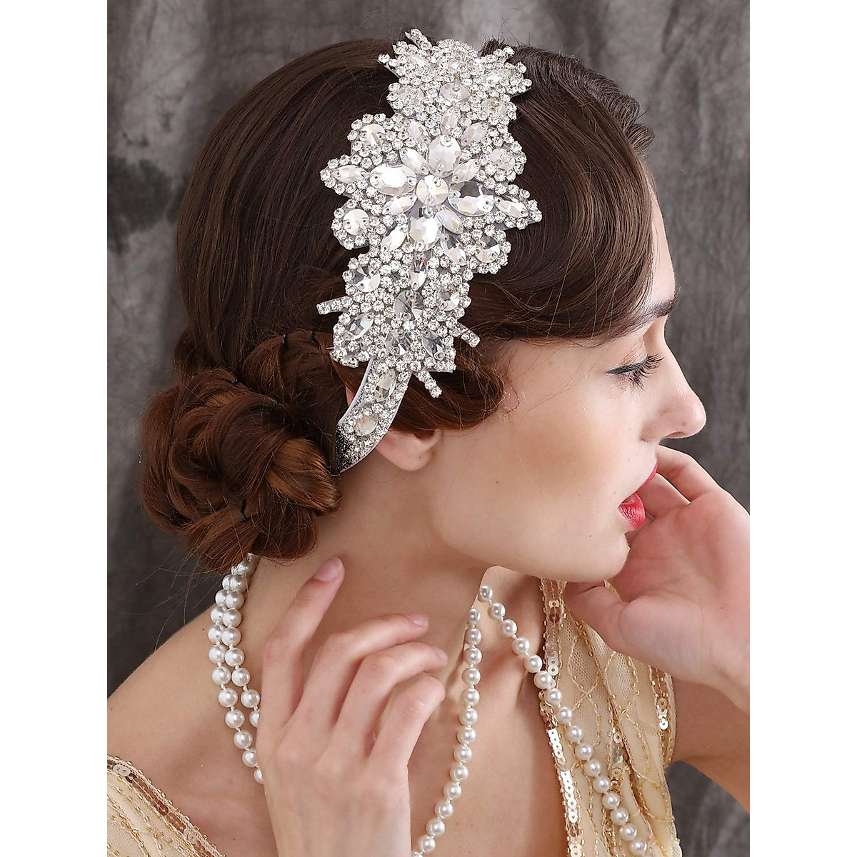 SWEETV Rhinestone Flapper Headband-Elastic 1920s Headpiece, Great Gatsby Hair Accessories for Women