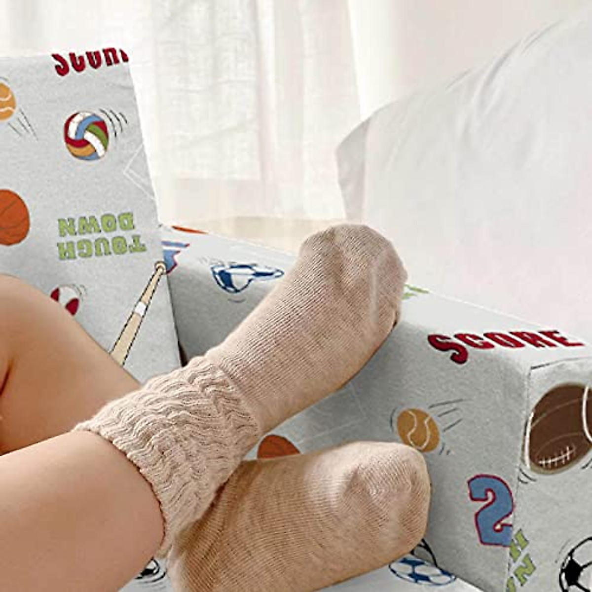 fond + found Kids Sofa Couch, Toddler Boys Girls 2-in-1 Convertible Lounger, Comfy Flip-Out Couch/Sleeper, Sports Theme Chair, Football Basketball Baseball Soccer Bed