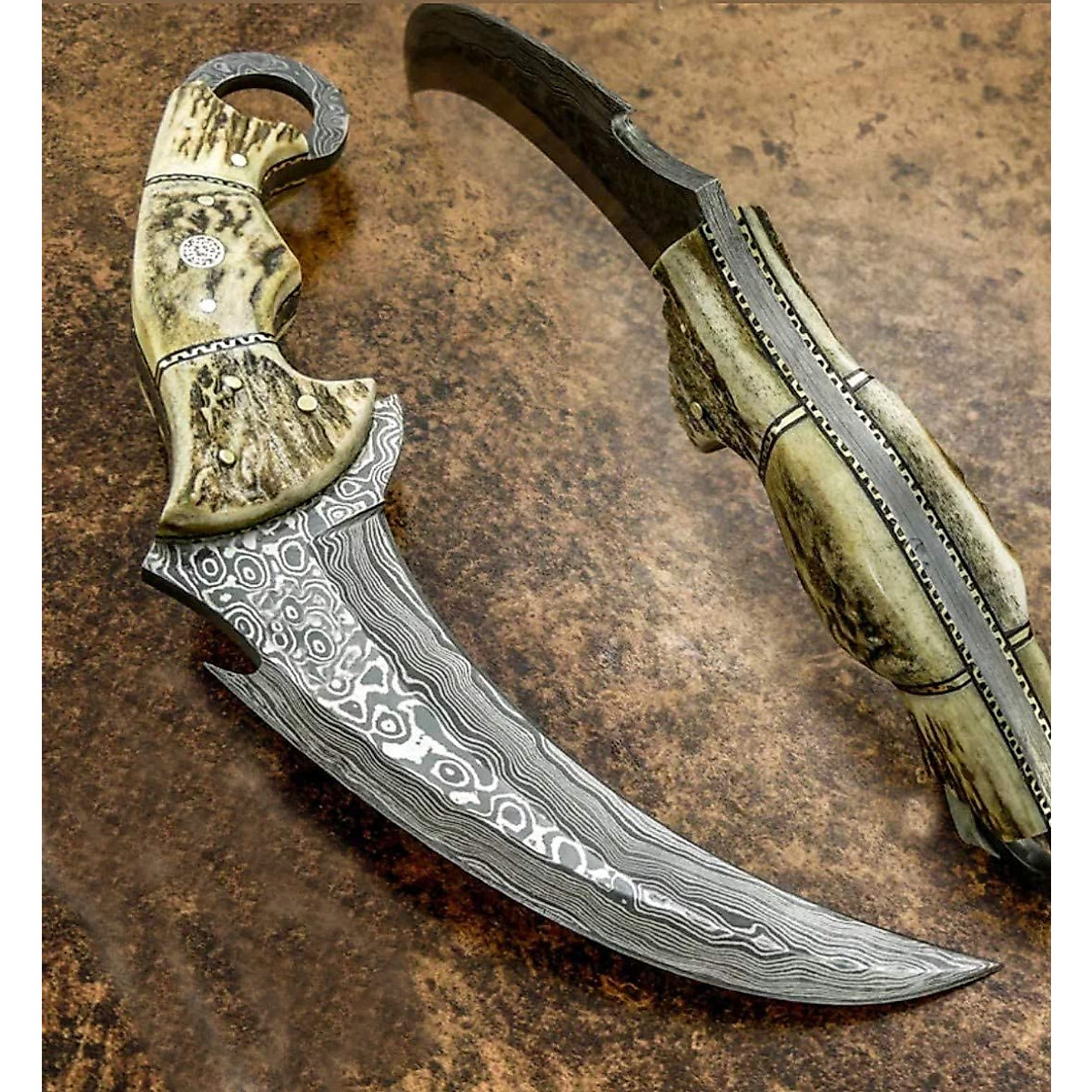 DSK-118 Custom Handmade Damascus Steel 9 inches Wood Handle Full Tang Hunting Karambit/Survival Hand forge/Outdoor Karambit Knife