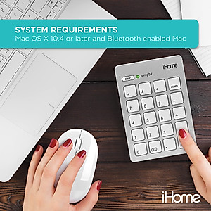 iHome Wireless Bluetooth 3.0 Slim Numeric Keypad Wide 20-Keys, Compact and Portable for Mac - Silver (IMAC-A201W)