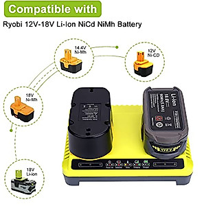 2 Ports P117 Dual Chemistry IntelliPort Battery Charger for 12V-18V MAX Ryobi ONE+ Plus Lithium NiCad NiMh Battery P102 P103 P107 P108 P109 P189 P190 PBP002 PBP005