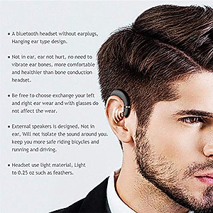 Sunffice Ear Hook Bluetooth Wireless Headphone,Non Ear Plug Headset with Microphone,Single Ear Noise Cancelling Earphones Painless Wearing for Android Smartphones,iPhone14 13 12 11 X 8 (Black)