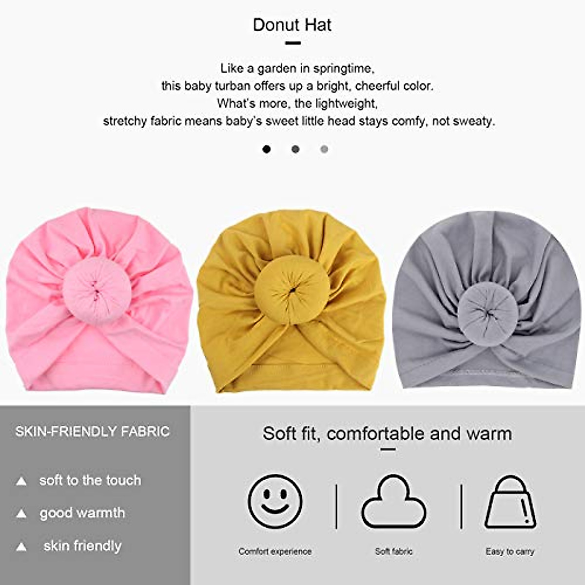 DRESHOW BQUBO 5 Pieces Baby Turban Hats Turban Bun Knot Baby Infant Beanie Baby Girl Soft Cute Toddler Cap
