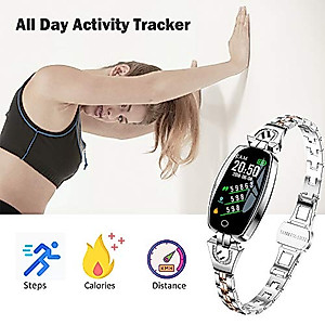 Exquisite Smart Watch, Fitness Tracker with Blood Pressure/Heart Rate/Sleep Monitor for Women, Silver