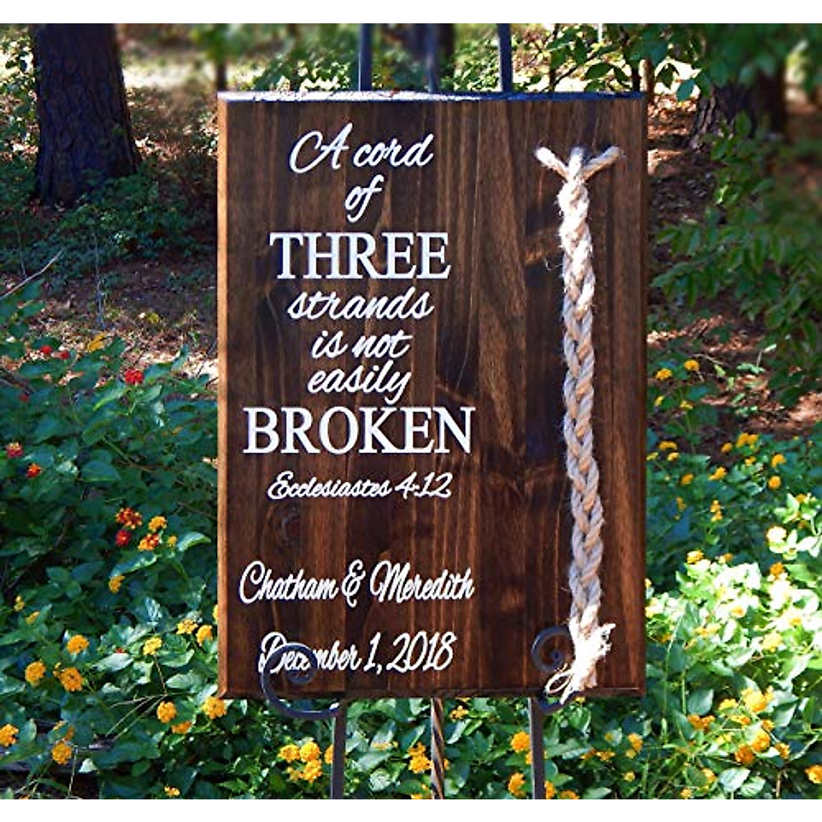 Wood Sign Custom Wedding Gift Personalized Cord Of Three Strands Attached Jute Cords 17 W X 24 T