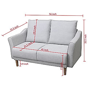 Best-Living Furniture Linen Fabric Small Sofa 56" Modern Sofa Couch, Mid-Century Love seat and Loveseat Sofa, 2 Seat Sofa for Small Space, (Grey)