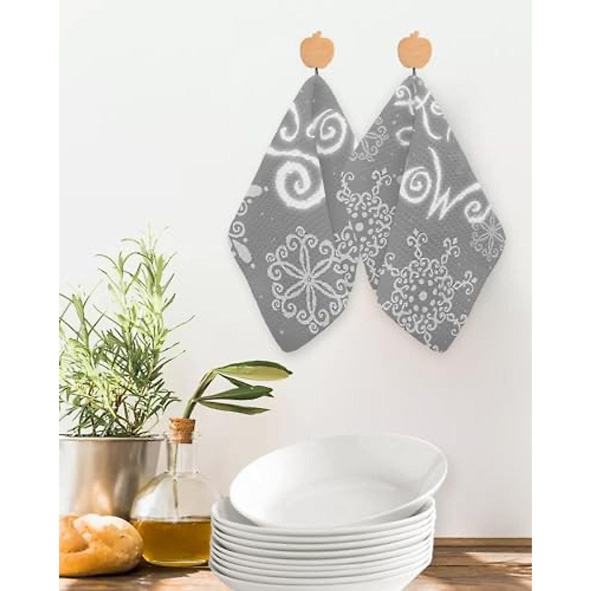 Hokiten Grey Christmas Snowflake Waffle Kitchen Towels Dishcloths, Xmas Winter Snowflake Let Snow Absorbent Dish Towels | Hand Towels for Bathroom/Bar, 12 x 12 Inch, 2 Pcs