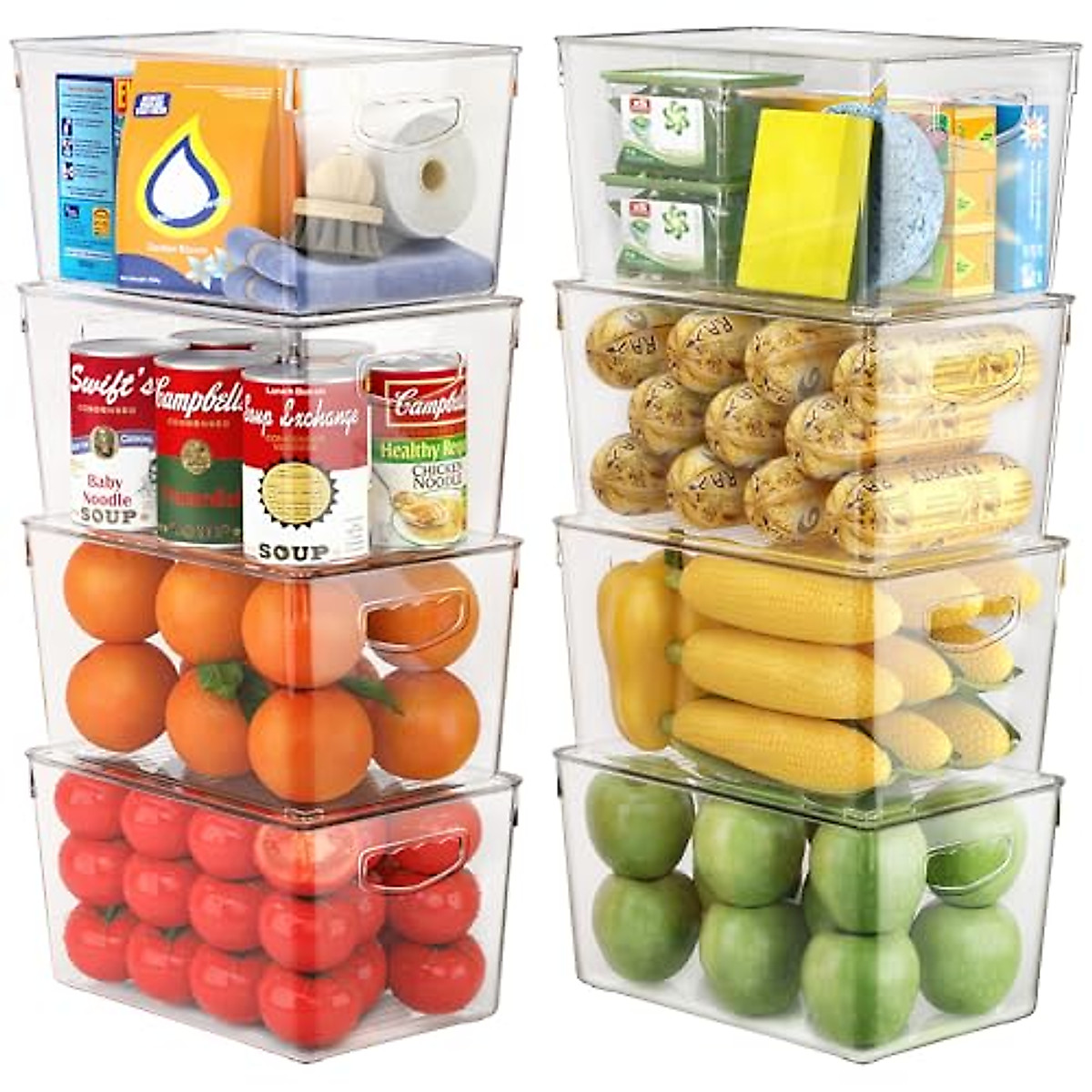 8 Pack Clear Storage Bins with Lids Stackable, Large Plastic Storage Bins with Handle for Pantry Organization and Storage, Perfect Containers for Fridge Organizer, Freezer, Kitchen, Cabinets, Bathroom