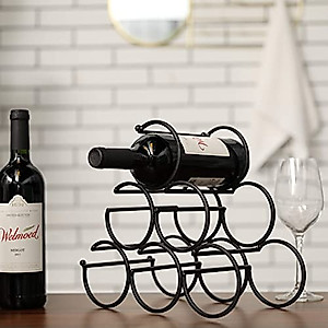 JHY DESIGN Iron Tabletop Wine Rack 11.5''x6''x10.5'' Rustic Wine Bottle Rack Storage Wine Shelf Freestanding Wine Holder Portable Wine Cabinet Mini Bar for Home Counter(6 Bottles Design Dia 3.5inch)