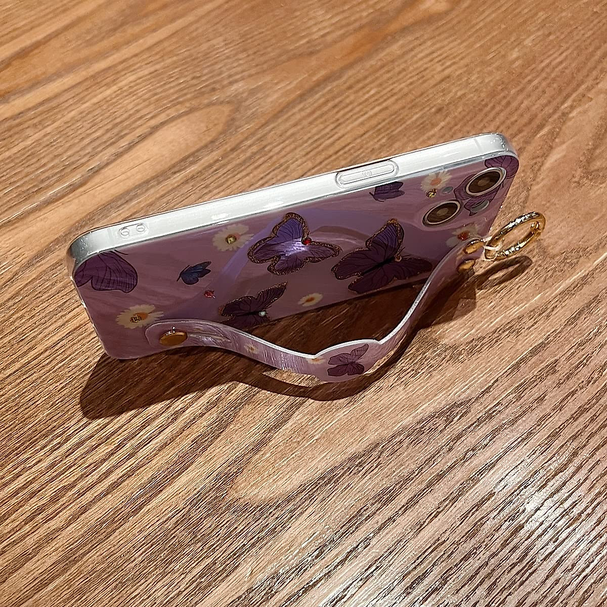 Lastma for iPhone 13 Mini Case Cute with Wrist Strap Kickstand Glitter Bling Cartoon IMD Soft TPU Shockproof Protective Cases Cover for Girls and Women (Butterfly)