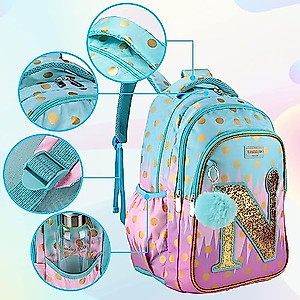 SARHLIO Kids Backpack with Pencil Case, Glitter Galaxy Elementary School Girls School Bag Large 16 Inch Bookbag with Letter N Sparkling Sequin Tower Design