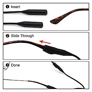 JM Elastic Silicone Eyeglasses Strap Holder Waterproof Glasses Retainer, Sports Sunglasses Chain 2 Pack Women Men Kids Black
