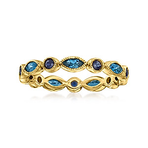 RS Pure by Ross-Simons 0.70 ct. t.w. London Blue Topaz and .30 ct. t.w. Sapphire Geometric Eternity Band. Size 6