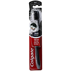 Colgate 360 Charcoal Infused Toothbrush, Floss-Tip Bristles, Soft (Colors Vary) - Pack of 2