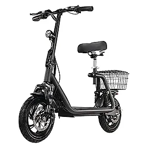SAY YEAH Adult Electric Scooter with Seat & Carry Basket, New Upgraded 500W 36V Up to 15 Mph- LCD Display-Moped for Adults-Foldable-Oversized Soft Seat-Dual Shock Absorption E-Bike