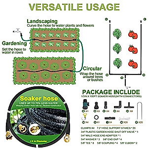 HZYOUMU Soaker Hose with Solid Brass Connectors 150 FT for Garden Beds 1/2 Inch Rubber Longer Lasting Drip Irrigation Save 70% of Water Various Accessories Great for Lawn and Yard