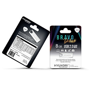 HYUNDAI Bravo Deluxe 16GB USB 2.0 Metal Flash Drive with Keychain - Max. Read Transfer Rate 10MB/s and Max. Write Transfer Rate 3MB/s [Silver] Components U2BK/16GAS