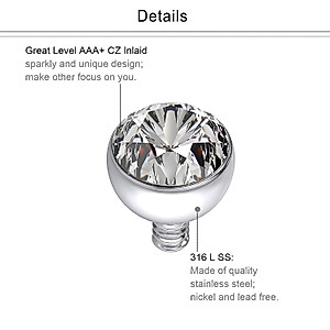 Dyknasz 12PCS 14G Grade 23 Titanium Dermal Anchor Tops Internally Threaded Clear Gem for Women Men