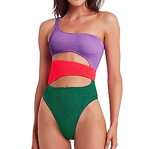 High Neck Sexy Bikinis for Women 2023 Women One Shoulder Swimsuit with Color Patterned Stitching 4th of July high Cut Bikini Sets for Women XL Plus Size Tankini with Shorts for Women