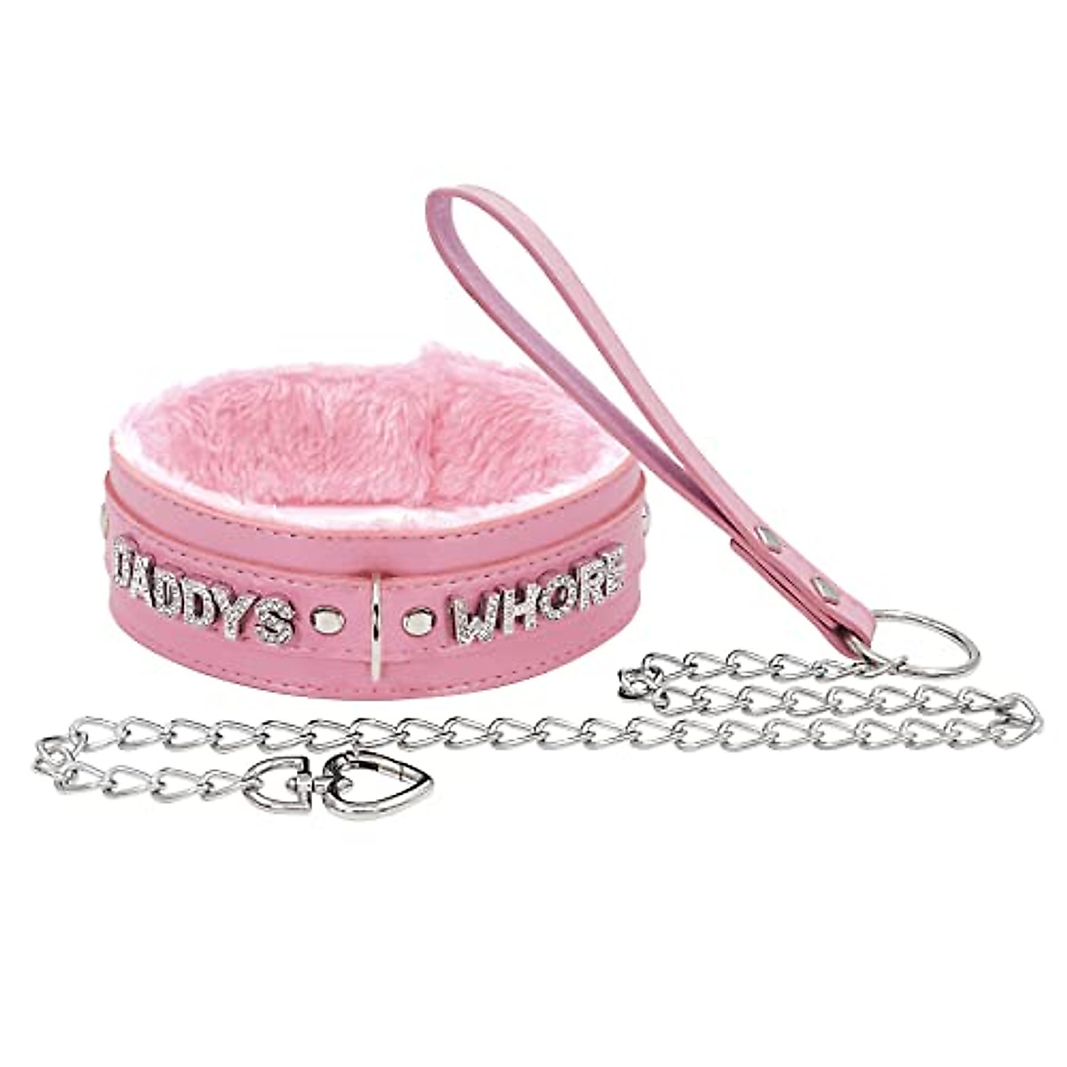 paloli Pink Choker Necklace for Women Leather Collar Fluffy Punk Leash Neck Choker Gothic Cosplay Sexy Jewelries