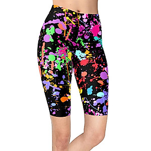 sissycos Women's 80s Biker Shorts Artistic Splash Printed Buttery Soft Short Leggings (Small-Large, Color Splash Black)