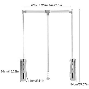 uyoyous Pull Down Closet Rod Aluminum Adjustable 35-46.7 Inch Heavy Duty Closet Pull Down Rods Hanger for Hanging Clothes Wardrobe Lift Rail Organizer Storage System Side Mounted Expanding Tubing