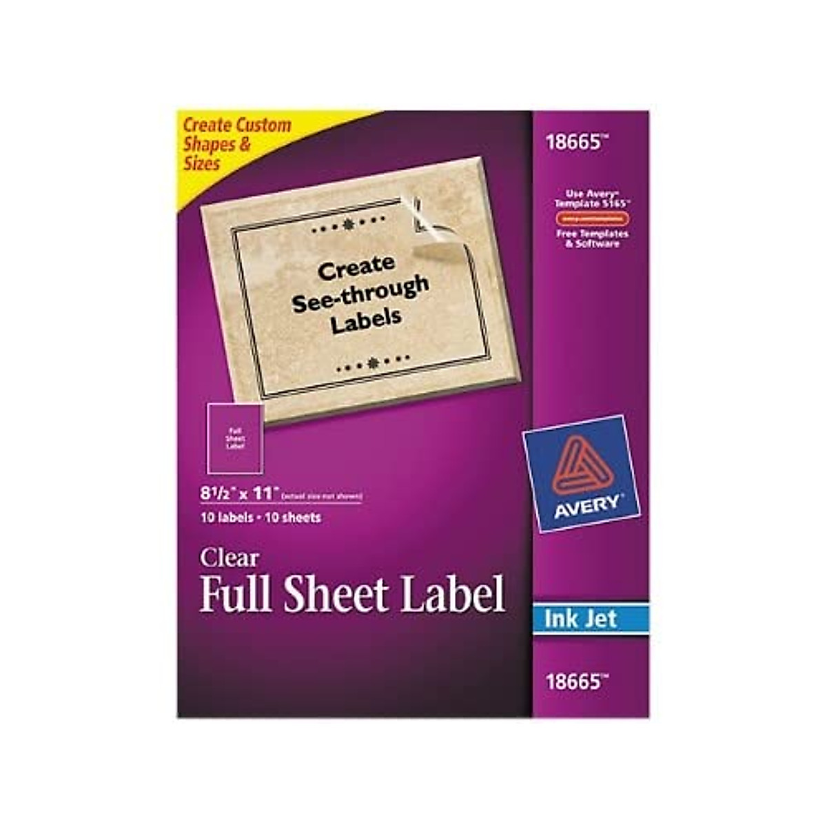 Avery® Easy Peel® Permanent Address Labels, Shipping, 18665, 8 1/2" x 11", Matte Clear, Box Of 10