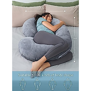INSEN Pregnancy Pillows, C Shaped Pillows for Sleeping Support, Maternity Body Pillow Pregnant Women with Removable Velvet Cover, Gray, 58 Inch