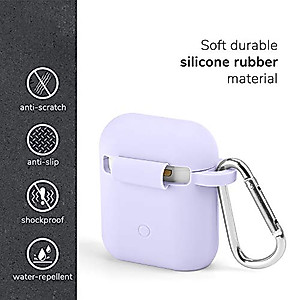 GMYLE Airpods Case Cover with Keychain, [Front LED Visible] Silicone Full Protective Wireless Charging Airpods Case Cover Skin Accessories kit Set Compatible for Apple AirPods 2 & 1 – Lavender Purple