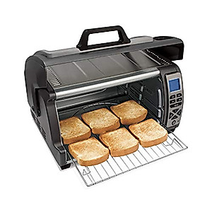 Hamilton Beach Digital Countertop Toaster Oven with Easy Reach Roll-Top Door, 6-Slice, With Bake Pan, Stainless Steel (31128)
