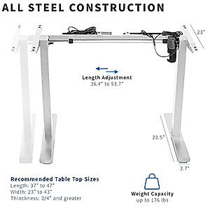 VIVO Electric Stand Up Desk Frame Workstation, Frame Only, Single Motor Ergonomic Standing Height Adjustable Base with Memory Controller, White, DESK-V100EWY