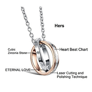 His & Hers Matching Set Titanium Stainless Steel Couple “Heart Beat Chart” Pendant Necklace in a Gift Box
