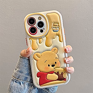 aartvark tees Compatible with iPhone 13 Pro Max Cute Case, TPU Leather Phone Emboss Cartoon case Soft Rubber Shockproof Protective for iPhone 13 Pro Max Case Cover for Women Girls (Yellow Bear)