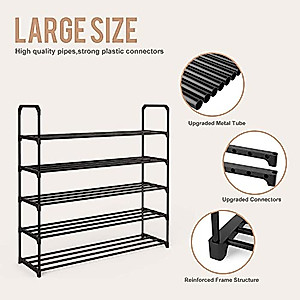 CazyHome 5 Tiers Shoe Rack, Stackable Metal Large Shoe Organizer, Easy Installation Detachable, 20 to 25 Pairs Shoes, Storage Shoe Shelf for Bedroom, Closet, Entryway, Black
