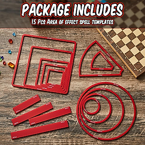 Sintuff 15 Pcs Spell AOE Damage Template Red Translucent Acrylic Area of Effect Spell Templates Set Include 5 Cube 4 Circle 2 Cone 4 Line Templates for Gifts Tabletop RPG Gaming Accessories Tools