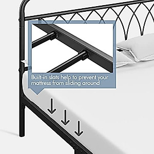 Yaheetech Queen Bed Frame Metal Platform Bed with Petal Accented Headboard/Footboard/14.4 Inch Under Bed Storage/No Box Spring Needed,Black