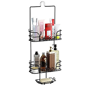 SRIWATANA Shower Caddy Organizer Hanging Over Head, Bathroom Shower Rack Hanger No-Rust with Soap Dish - Black
