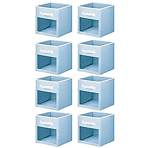 mDesign Fabric Nursery/Playroom Closet Storage Organizer Bin Box, Front Handle/Window for Cube Furniture Shelving Units, Hold Toys, Clothes, Diapers, Bibs, Jane Collection, 8 Pack - Light Blue/White